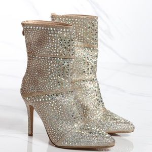 Shoes | New Bling Gold Glitter Rhinestone Embellished Ankle Booties ...